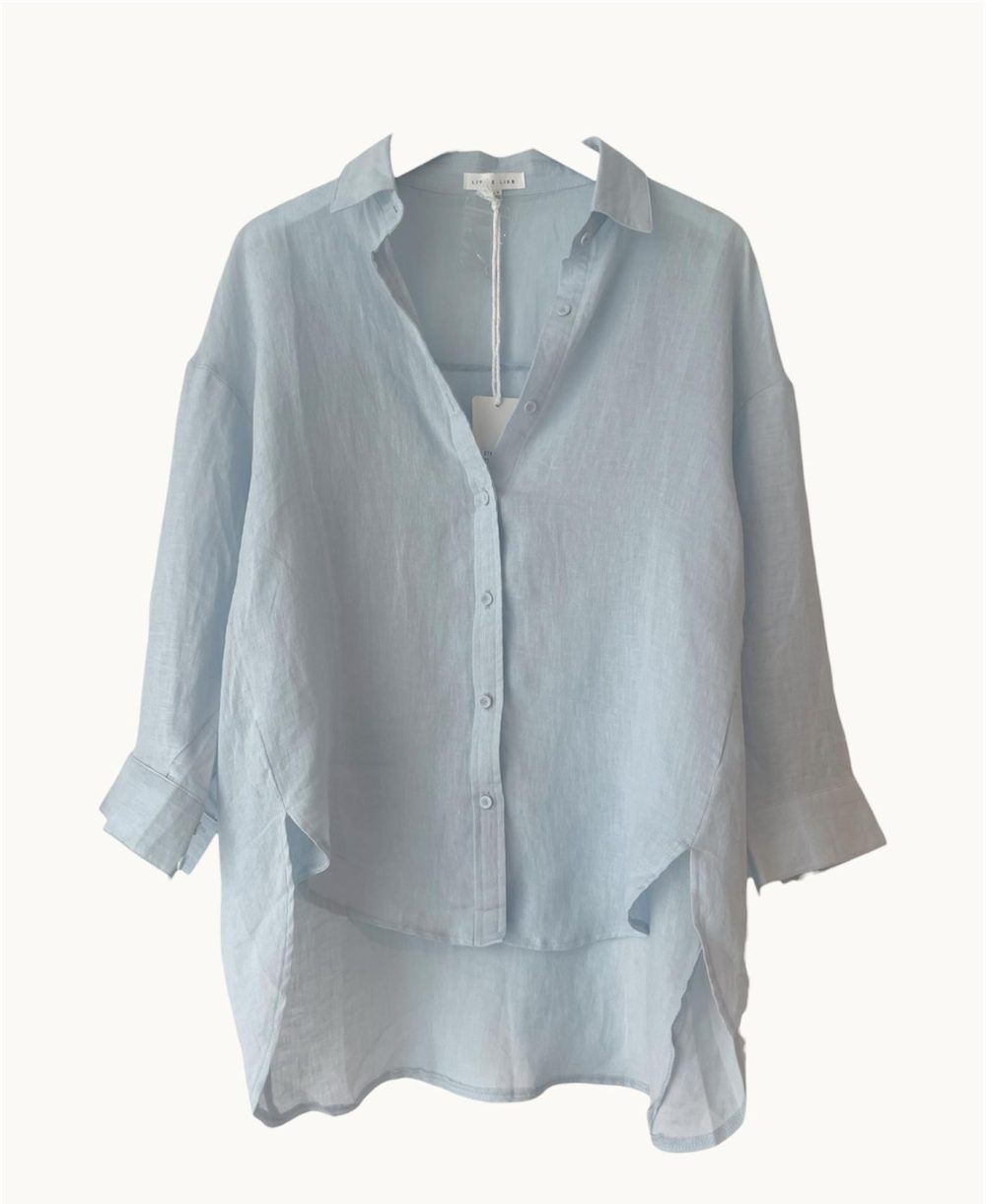 Little Lies Linen Boyfriend Shirt – Blue – The Shed Luxe